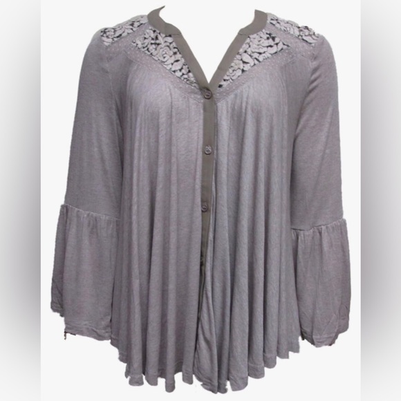 Mystree | Tops | Mystree Taupe Long Sleeve Blouse Size L Floral Sheer ...